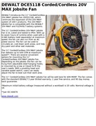 DEWALT DCE511B Corded/Cordless 20V MAX Jobsite Fan - Contractor Supply ...